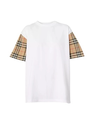 Burberry Crewneck Short Sleeve T-shirt With Check Sleeves