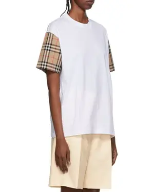 Burberry Crewneck Short Sleeve T-shirt With Check Sleeves