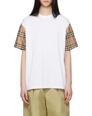 Burberry Crewneck Short Sleeve T-shirt With Check Sleeves