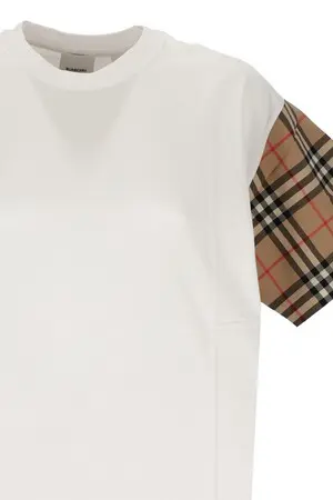 Burberry Crewneck Short Sleeve T-shirt With Check Sleeves