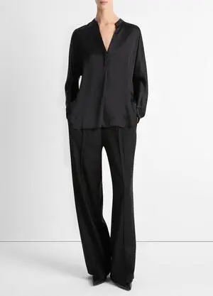 Vince Open Neck Long-sleeved Loose Fit Blouse - Black