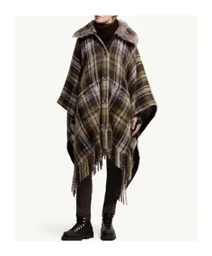 Moncler Checked Fringed Edge Cape - No
