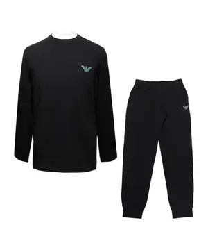 Emporio Armani Logo Print T-shirt Sweatpants Two-piece Set - Black