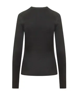 JIL SANDER Ribbed Crew Neck Jumper With Front Logo - Black