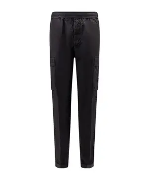 Stone Island Logo Patch Tapered Cargo Trousers - Black