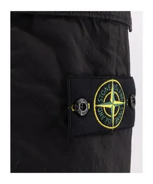 Stone Island Logo Patch Tapered Cargo Trousers - Black