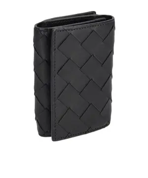Bottega Veneta Intreciato Knitted Three-fold Wallet - Black