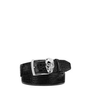 Philipp Plein Crocodile Effect Leather Belt With Skull Detail - Black