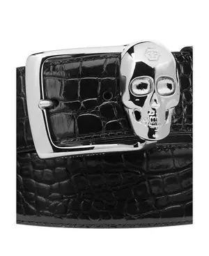 Philipp Plein Crocodile Effect Leather Belt With Skull Detail