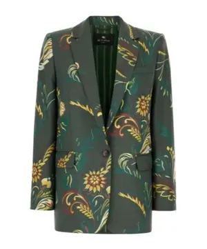 Etro Floral-print Notched Lapel Blazer - Black