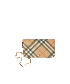 Burberry Checked Chain-linked Wallet - Sand-colored