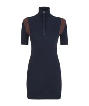 Fendi Fitted Jersey Dress With High Neck And Short Sleeves