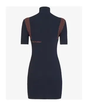 Fendi Fitted Jersey Dress With High Neck And Short Sleeves