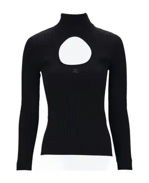COURREGES Courrèges Cut-out Ribbed High Neck Jumper - Black
