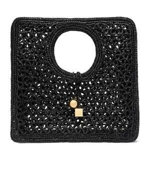 Jacquemus Woven Raffia Circular Handle Tote Bag - Black