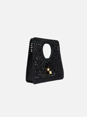Jacquemus Woven Raffia Circular Handle Tote Bag - Black