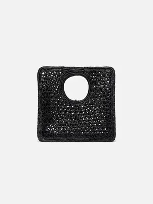 Jacquemus Woven Raffia Circular Handle Tote Bag - Black
