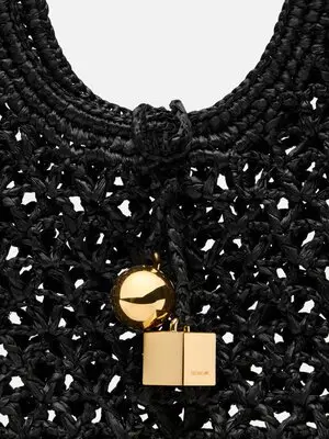 Jacquemus Woven Raffia Circular Handle Tote Bag - Black