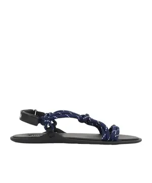 Miu Miu Riviere Cord And Leather Flat Sandals - Black