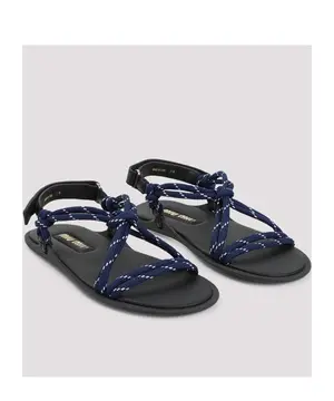 Miu Miu Riviere Cord And Leather Flat Sandals - Black