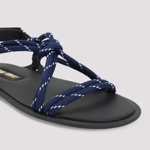 Miu Miu Riviere Cord And Leather Flat Sandals - Black