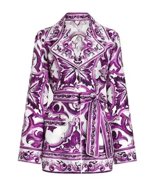Dolce & Gabbana Printed Silk Shirt With Belt