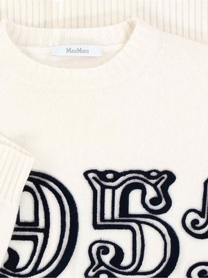 Max Mara Crewneck Knitted Jumper With 1951 Logo - White