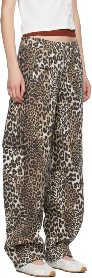 GANNI Leopard Print Wide-leg Cargo Pants