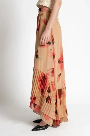 KAOS Floral Print Pleated Midi Skirt