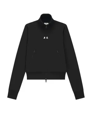 COURREGES Long Sleeve Zip-up Jacket With Ribbed Details - Black