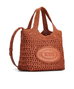 TOD'S Raffia Crochet Tote Bag With Debossed Logo - Orange