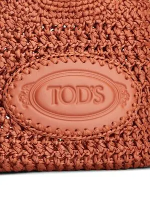TOD'S Raffia Crochet Tote Bag With Debossed Logo - Orange
