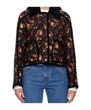 Burberry Floral Quilted Jacket With Corduroy Paneling - Black