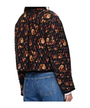Burberry Floral Quilted Jacket With Corduroy Paneling - Black