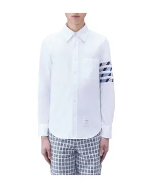 Thom Browne 4-bar Striped Buttoned Shirt - Medium Blue