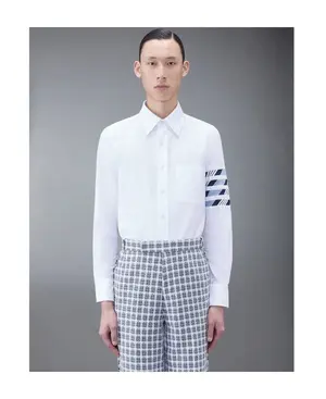 Thom Browne 4-bar Striped Buttoned Shirt - Medium Blue