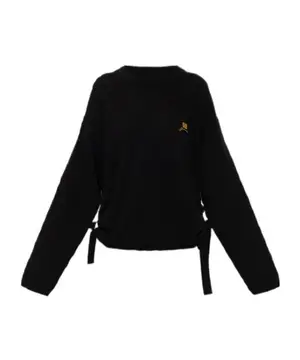 GANNI Wool Mix Jumper With Drawstring Detail - Black