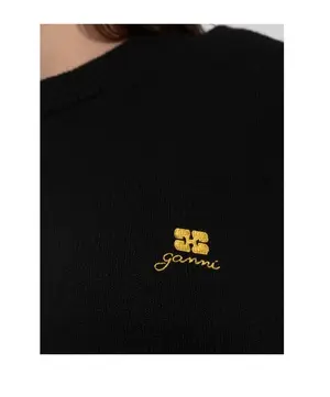 GANNI Wool Mix Jumper With Drawstring Detail - Black