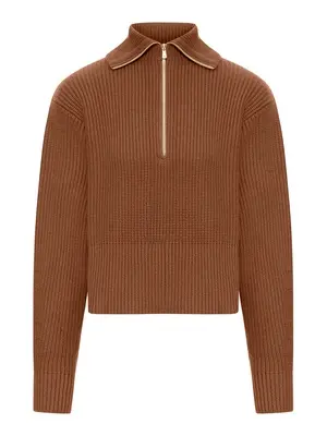 Max Mara Quarter-zip Knitted Jumper - Brown