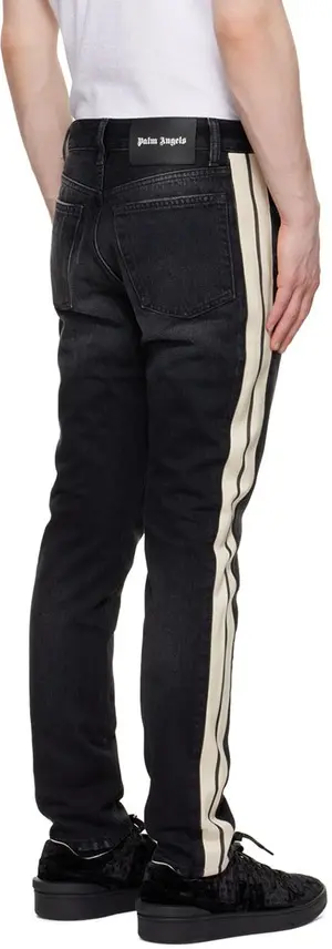 Palm Angels Washed Effect Denim Jeans With Side Stripe