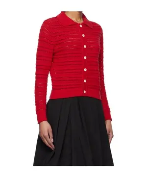 DUNST Open Collar Pointelle Knit Cardigan