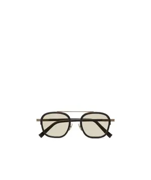 Zegna Orizzonte I Metal Acetate And Leather Sunglasses - Black