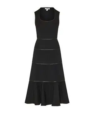 Alaïa Sleeveless Square Neck Dress With Ruffled Hem