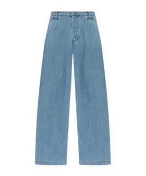 Dries Van Noten Logo Patch Wide Leg Jeans - Blue