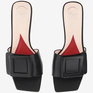 ROGER VIVIER Square Toe Sandals With Rectangular Buckle Detail