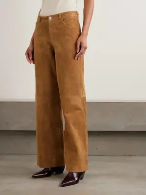 Nour Hammour Milo Patchwork Wide-leg Suede Trousers - Camel