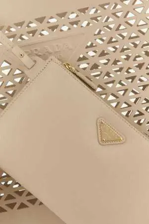 Prada Laser Cut Shopper Tote - Nude