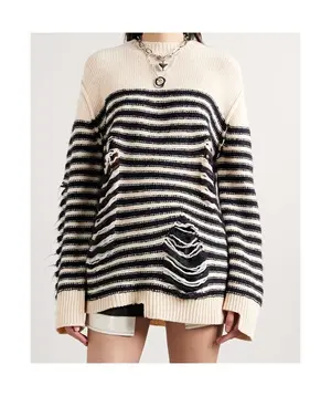 Acne Studios Striped Distressed Knit Sweater