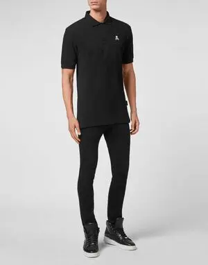 Philipp Plein Gothic Plein Short-sleeve Cotton Polo Shirt - Black