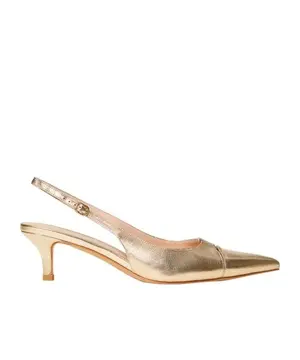 TWINSET Pointed Toe Slingback Pumps With Metal Logo - Platinum